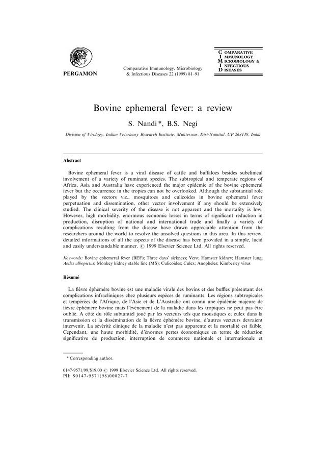 تحميل كتاب Bovine ephemeral fever a review - كتب PDF